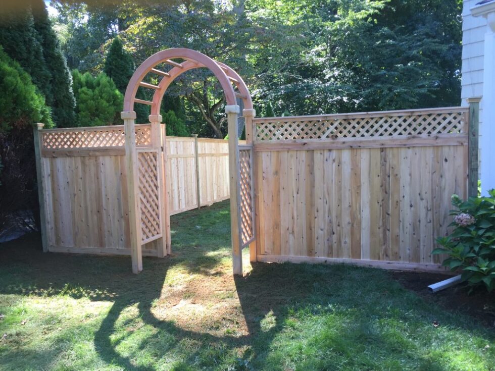 Arbor With Lattice Top Tongue and Groove Fence - Add A Link Fence Company
