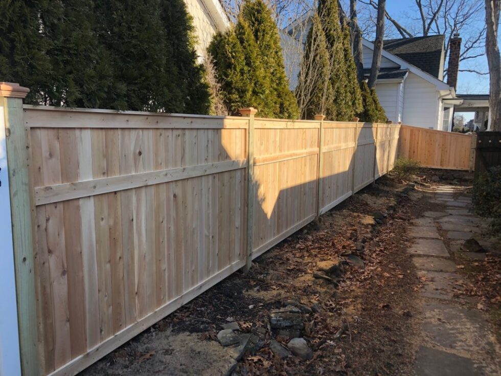 Stylish cedar tongue and groove fence for a Spring Lake, New Jersey ...